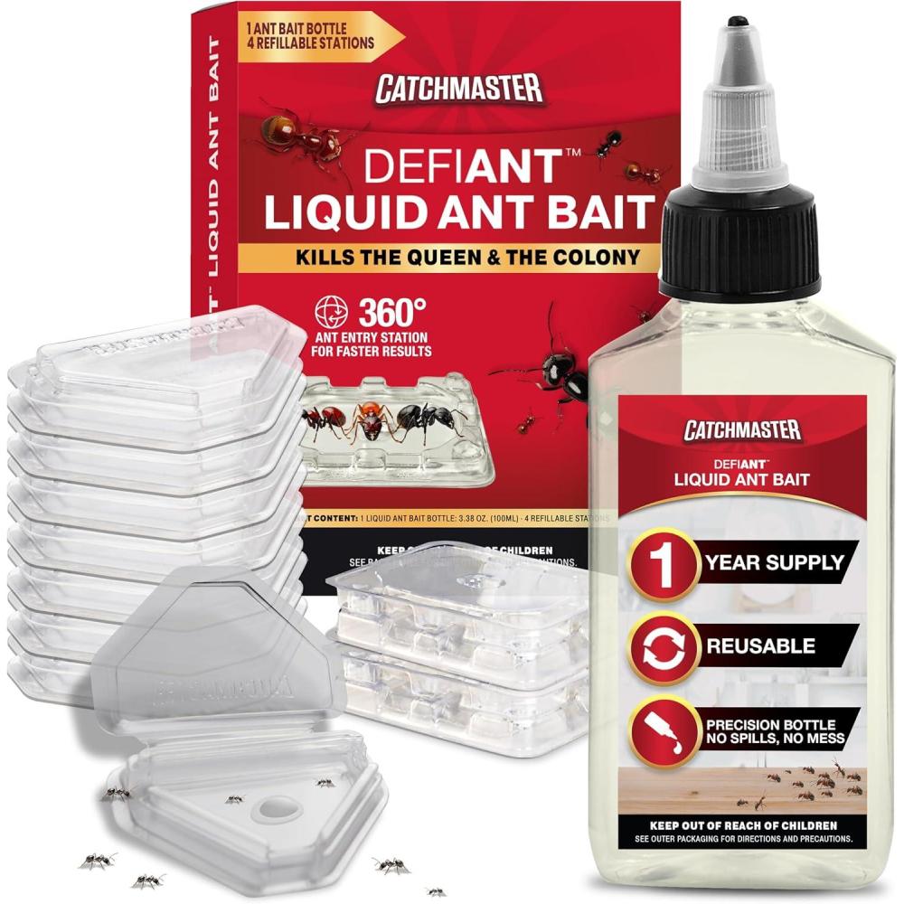 Catchmaster Defiant Liquid Ant Bait + 8 Heavy Duty Reusable Stations +4 ...